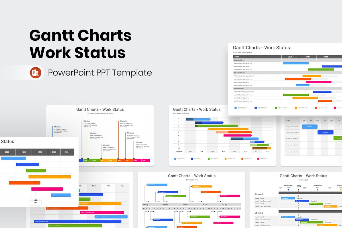 Gantt Charts Work Status PowerPoint Template | Nulivo Market